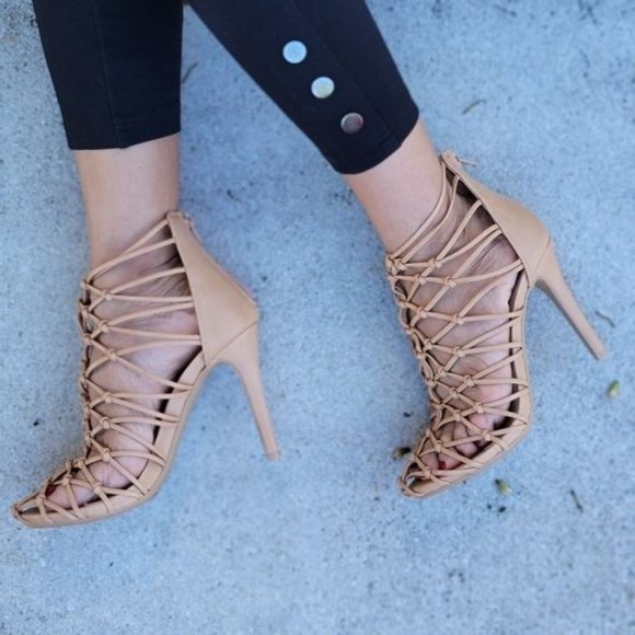Shoes | Womens Taupe Cage Strappy High Heel Sandals | Poshmark